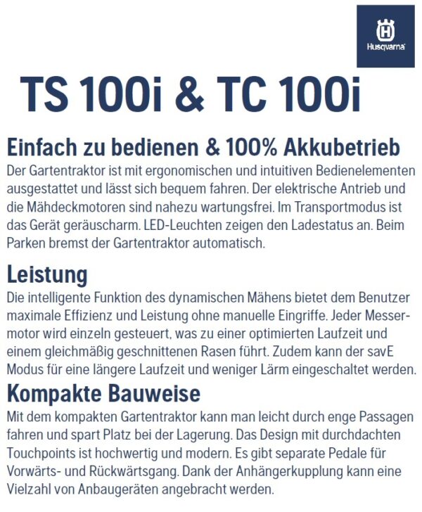 Akku-Rasentraktor Husqvarna TS 100i Elektro mit Batterie Antrieb kaufen